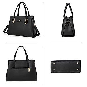 CHERUTY Handbags and Purses for Women, PU Leather Designer Top-Handle Bags Satchel (Black)