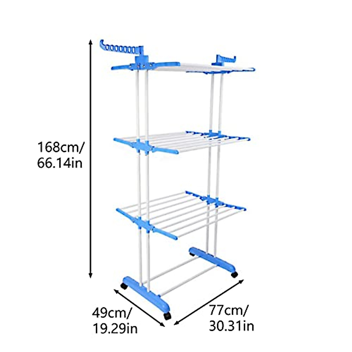 Fairnull [US Warehouse] Clothes Drying Rack, 4-Tier Oversize Clothes Drying Rack Collapsible, Stainless Steel Laundry Garment Dryer Stand Free-Standing Laundry Stand for Towels, Clothes, Shoes (Blue)