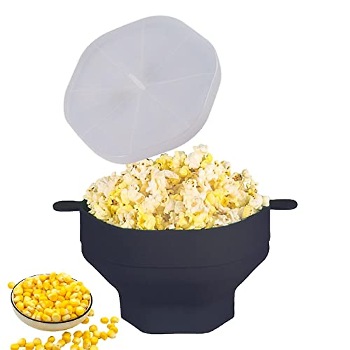 Micropop, Popcorn Silicone Bowl With Lid, Foldable Popcorn Popper Machine With Double Handle, Silicone Microwave Popcorn Popper, Popcorn Collapsible Bowl, Popcorn Maker For Office Small Kitchen
