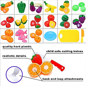 Kimicare Kitchen Toys Fun Cutting Food Fruits Vegetables Toys Pretend Food Playset for Children Girls Boys Educational Early Age Basic Skills Development 41pcs