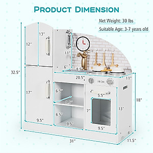 Costzon Kitchen Playset for Kids, Wooden Pretend Cooking Kitchen w/Utensils, Oven, Cabinets, Faucet, Sink & Telephone, Toddlers Play Kitchen Set with Accessories Gift for Age 3+ (White)