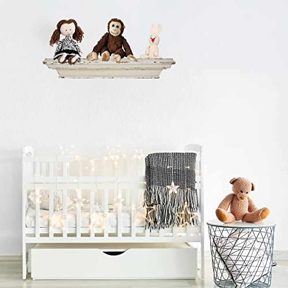 DQ DQ HOME DECOR Cheyenne Wall-Mount Display Shelf, Wall Shelves Organizer for Bedrooms, Hallways, Stairways, Entryways, Kitchens, and Bathrooms, Distressed White 24IN