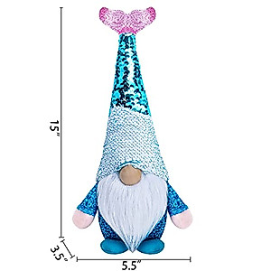 ALLYORS Sequin Summer Gnome Couple Mermaid Gnomes Beach Gnome Summer Tomte Plush Birthday Gifts Gnomes Scandinavian Decoration Shelf and Tiered Tray Decoration for Summer