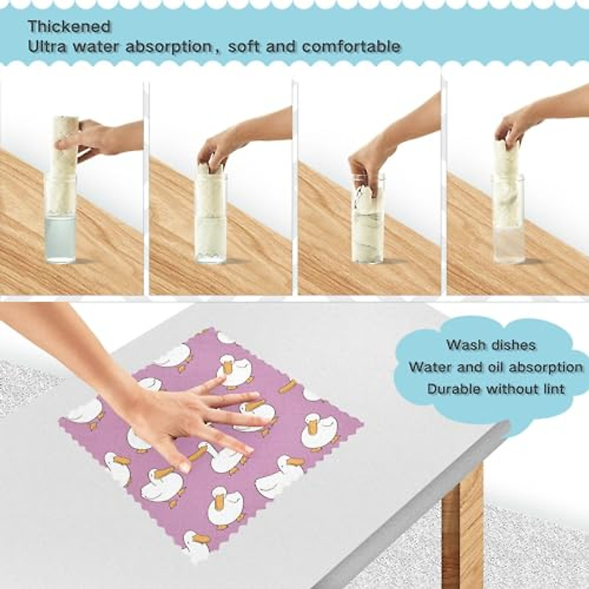 FRODOTGV Hand Drawn Cartoon Duck Car Cleaning Cloth Door Tea Towels Kitchen Printed Terry Dish Cloths for Kitchen Kitchen Hand Towels Coffee