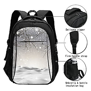 BAFAFA Snowflake Pine Tree Printed Backpack Laptop Bookbag With USB Charger Daypack For Travel Business