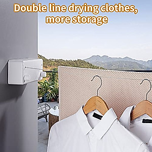 Danpoo Retractable Clothesline, 13.8 Ft Stainless Steel Double Clothes line retracting Indoor, Heavy Duty Retractable Laundry Line Wall Mounted, White