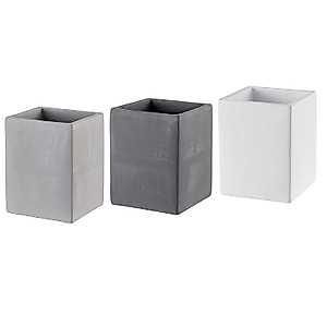 MyGift Deluxe Modern Gray Monochrome Concrete Kitchen Dining Utensil Holders - Cooking Tools and Accessories Storage Organizer Crocks, Set of 3