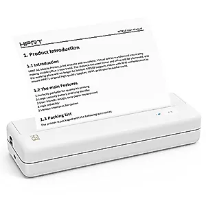HPRT Wireless Portable Printers - Portable Printers Wireless for Travel, Mobile Office, School, Home - Bluetooth Wireless Printer Compatible with iOS Android Phone & Laptop