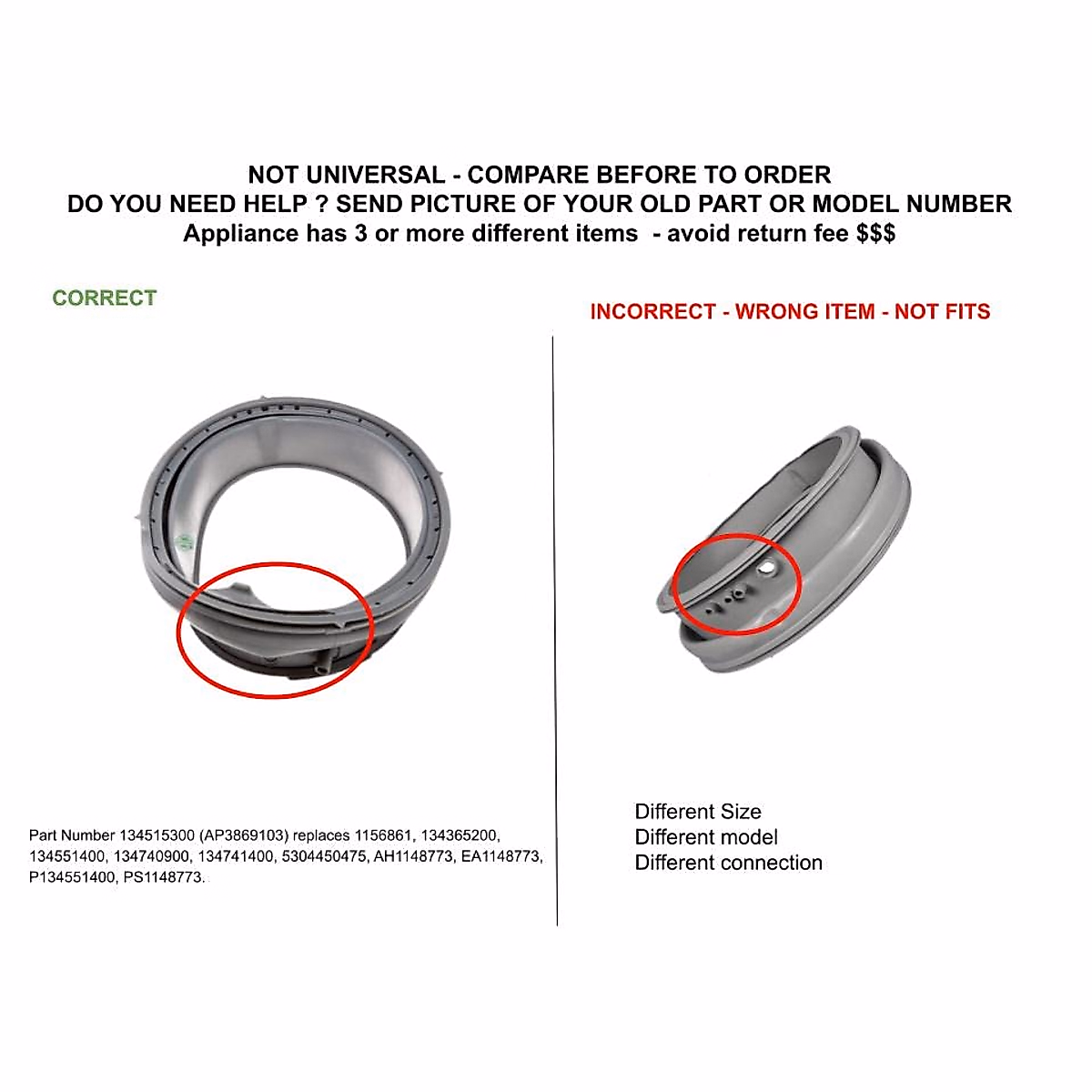 GLOB PRO SOLUTIONS EAP1148773-PD00000224 Washer Bellow Door & Tub Boot Seal Kit 19". Diameter Replacement for/compatible with Frigidaire brands include Kenmore White Westinghouse Crosley Heavy DUTY