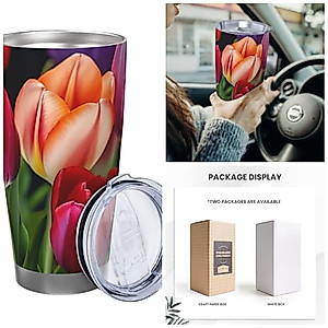 Flower Tumbler with Lid and Straw 20oz Stainless Steel Car Cup for Hot and Cold Drinks, Double Wall Insulated Travel Coffee Mug Reusable Drink Thermos Cup Birthday Gifts
