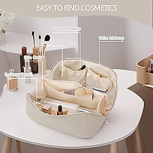 BAKLUCK Travel Large Capacity Cosmetic Bag with Compartment Waterproof PU Leather Makeup Bag for Women and Girl Travel Bathroom Portable Checkered Beige