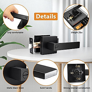 Probrico Heavy Duty Flat Black Square Privacy Interior Door Levers Bedroom and Bathroom Door Handles Keyless Bed/Bath Lockset (5 Pack)