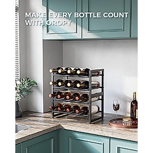 OROPY Wine Rack Countertop, 16 Bottle Wine Racks for Wine Bottles Storage Display, 4 Tier Metal Wine Holder Free Standing Floor Black