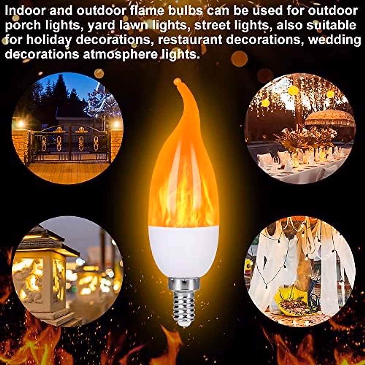 MyoGrip E12 LED Flame Light Bulbs, 3 Modes Flickering Light Bulbs, Candelabra Candle Fire Light Bulb for Home Party Patio Indoor Outdoor Halloween Decorations (8 Pack)