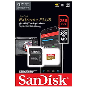 SanDisk Extreme Plus microSDXC UHS-I Card with Adapter, 256GB, SDSQXBD-256G-AN6MA