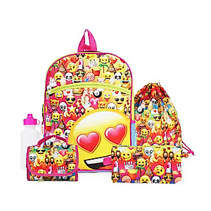 Emoji Yellow 16" inch Backpack Back to School Essentials Set for Girls