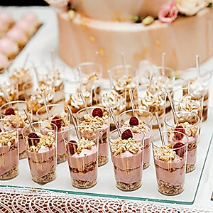 Zezzxu 50 Pack Mini Dessert Cups with Spoons, 3oz Clear Plastic Shooter Cups Parfait Appetizer Cups Shot Glasses Small Serving Bowls for Tasting Sample Appetizers