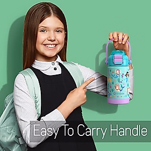 Kids Water Bottle with Straw & Chug(2-in-1 Lid), 14oz Kids Insulated 18/8 Stainless Steel Water Bottle for School Girls Boys Toddler Water Bottle Leak Proof & Spill Proof Kids Cups (1, B2.Purple)