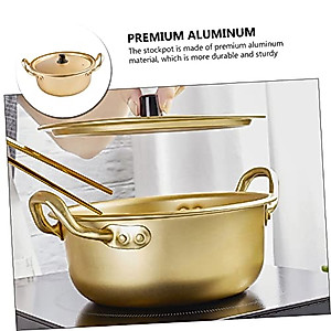 Yardenfun 1pc Korean Instant Noodle Pot Ceramic Skillet with Lid Japanese Noodles Ramen Camping Stew Pot Ramen Pot Kitchen Pan Noodle Cooking Pot Instant Boodles Pot Binaural Stockpot Golden