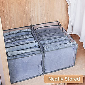 Wardrobe Clothes Organizer Portable Storage Baskets 2pcs Plus Size 16.5x11.8x9.8inch, Jeans Leggings Compartment Storage Box Closet, 7 Grids Folding Clothes Drawer Mesh Separation Organizer LB000320