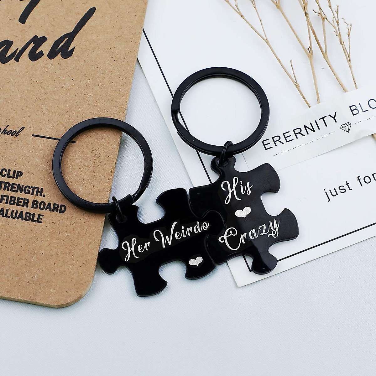 Queyuen 2pcs His Crazy Her Weirdo Couples Keychains Puzzle Key Chain for Him Her Lovers Gifts, Silver, Medium