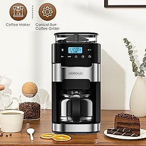 HOMOKUS 10-Cup Coffee Maker with Grinder, Touch Screen, Automatic Brew, Warming Plate, 1.5L Water Tank, Removable Filter - For Home and Office