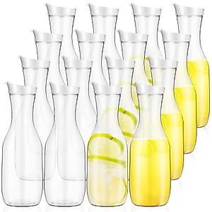 Skylety 16 Pcs 50 oz Clear Water Carafe with Flip Top Lid, Plastic Juice Containers Mimosa Bar Supplies Beverage Pitcher for Water, Juice, Iced Tea, Milk, Lemonade and Other Beverages (White)