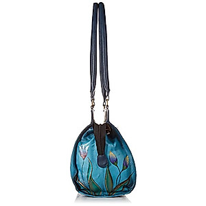 Anna by Anuschka Genuineleatherlarge Satchel Shoulder Bag Hand-Painted Original Artwork, Turkish Garden Denim