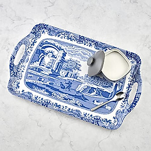Pimpernel Spode Blue Italian Collection Large Handled Tray | Serving Tray for Lunch, Coffee, or Breakfast | Made of Melamine for Indoor and Outdoor use | Measures 18.9" x 11.6" | Dishwasher Safe