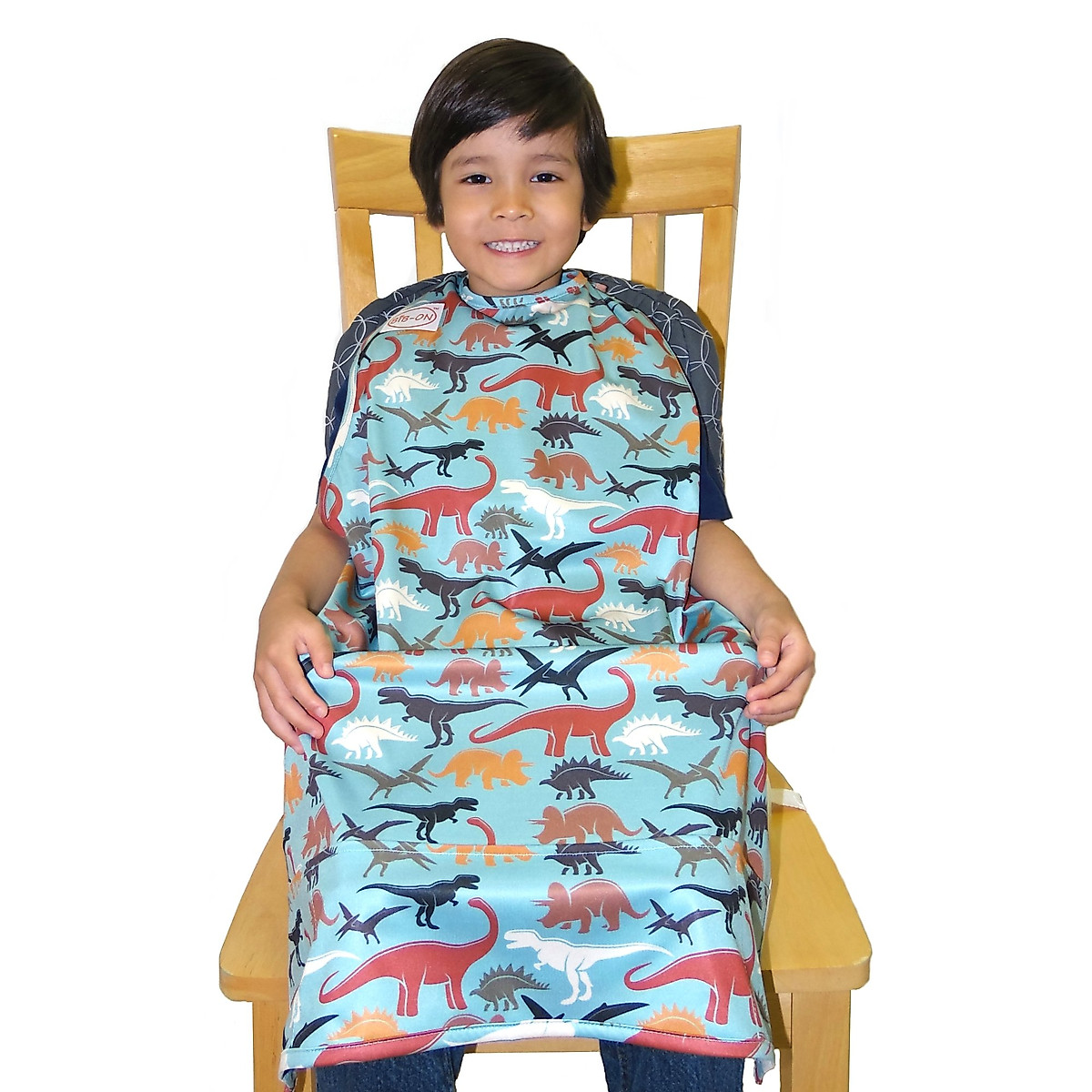 Bib-On XL, Full-Coverage Bib and Apron Combination for Toddler, Kids Ages 3 and Up. (Dinosaurs)
