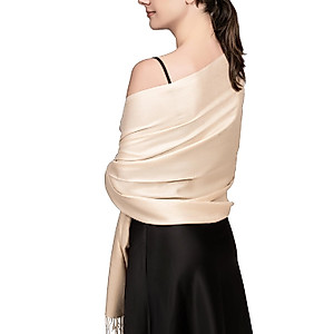 Achillea Large Soft Silky Pashmina Shawl Wrap Scarf in Solid Colors (Cream/Beige)