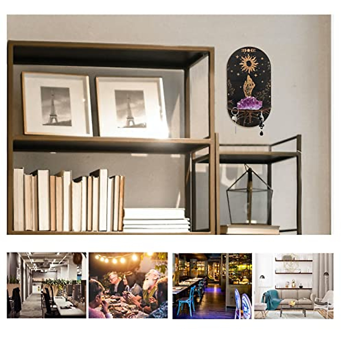 NOLITOY Black Crystal Display Bohemian Wooden Hanging Decoration Stand Crystal Stone Holder Wall Shelf for Crystals Essential Oil (Style1)