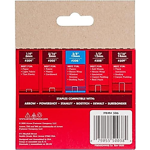 Arrow 506 Heavy Duty T50 3/8-Inch Leg Length, 3/8-Inch Crown, Staples for Upholstery, Construction, Furniture, Crafts, 1250-Pack