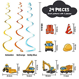 Construction Hanging Swirls - 24 PCS Construction Party Decorations for Boys Birthday Party Supplies Dump Truck Hanging Decor Ceiling Streamers