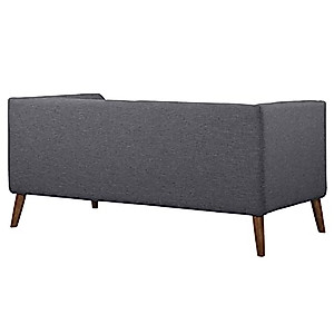 Armen Living Hudson Loveseat in Dark Grey Linen and Walnut Wood Finish