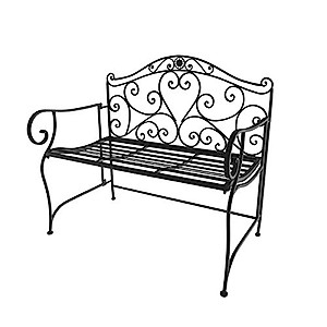 Lavish Home Folding Garden Bench – Outdoor Seating with Scrollwork Design – Durable Stylish Accent Furniture for Porch or Patio, 41" x 16.75" x 37", Black