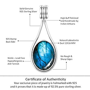 JEWELOPORIUM Genuine Gray Labradorite 925 Silver Pendant for Women Stone Handmade Silver Pendant Necklace Christmas - Gift Cocktail Jewelry