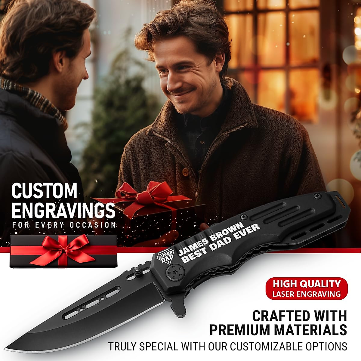 Gifts for Men - Pocket Knife - Personalized & Bulk - Customized Folding Knives - Best Gift Idea for New Year Christmas - Gift for Him Her - Secret Santa for Dad Husband Stocking Stuffers for Men Women 6681 FB