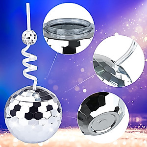 VAIPI 6 Pack Disco Ball Cups for Party 20 oz Wine Cups with Disco Mirror Ball Straws Stirrers Drink Tumbler Silver Flash Ball Cocktail Cup Ornament Cups for Wedding Bachelorette Party 2024 Decoration