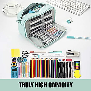 Sooez High Capacity Pencil Pen Case, Durable Pencil Bag Pouch Box Organizer Cases, Portable Journaling Supplies with Easy Grip Handle & Loop, Asthetic Supply for Girls Adults, Mint Green