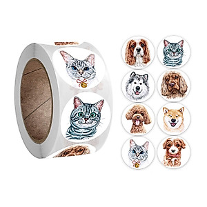 Animal Stickers 1'' Circle Labels Letters 500 Per Pack New Roll Handicraft Decoration Reward Sealing Cats Dogs Sticker Envelope Encourage Children's Gift (Animal)