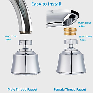 iFealClear Sink Faucet Aerator with Metal Ball Joint, 360° Swivel Faucet Sprayer Head, Big Angle Kitchen Sink Faucet Head, 55/64-27UNS Brass Female Thread, 4 Spray Modes, Extra Adapters, Chrome