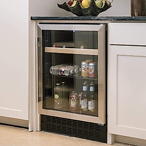 Azure A124BEV-S 24" Beverage Center with Field Reversible Door ADA Compliant Digital Display Control Blue LED Interior Lighting 4 Glass Shelves Auto Defrost in Stainless Trim
