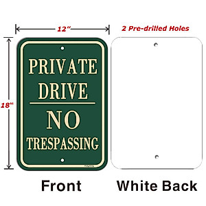 2 Pack Private Drive No Trespassing Signs 12 x 18 Inches Private Drive Sign No Trespassing Sign Metal Reflective Sturdy Rust Aluminum Weather Waterproof Durable Ink Easy to Install