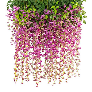 TINGE TIME 12Pcs Wisteria Hanging Flowers Garland Artificial Wisteria Vine Silk Hanging Flower for Home Garden Outdoor Ceremony Wedding Arch Floral Decor (Purple)