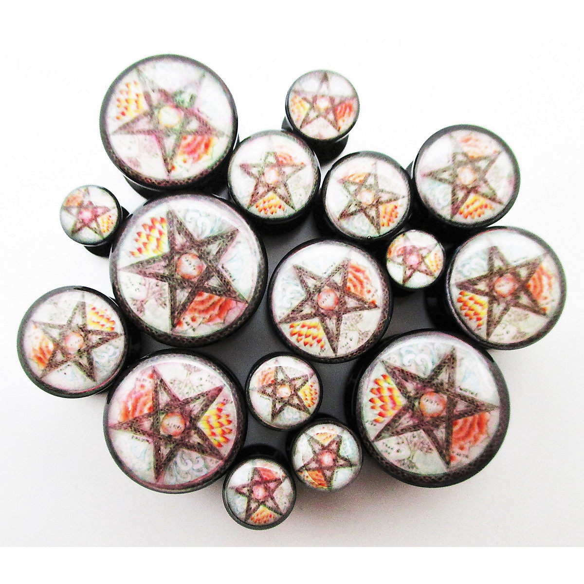 Pierced Republic Elemental Pentagram Ear Plugs - Acrylic Screw-On - 8 Sizes - *Pair* (0 Gauge (8mm))