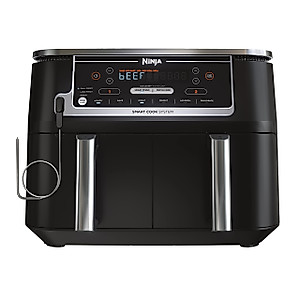 Ninja DZ550 Foodi 10 Quart 6-in-1 DualZone Smart XL Air Fryer with 2 Independent Baskets, Smart Cook Thermometer for Perfect Doneness, Match Cook & Smart Finish to Roast, Dehydrate & More, Grey (Renewed)