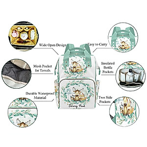 Woodland Animals Fox Deer Personalized Diaper Backpack with Name,Custom Travel DayPack for Nappy Mommy Nursing Baby Bag One Size