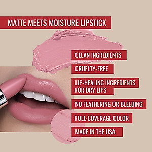 Runway Rogue 90s Vibe Lipstick, Moisturizing Matte Cool-Tone Pale-Rose Lipstick, ‘Patricia’