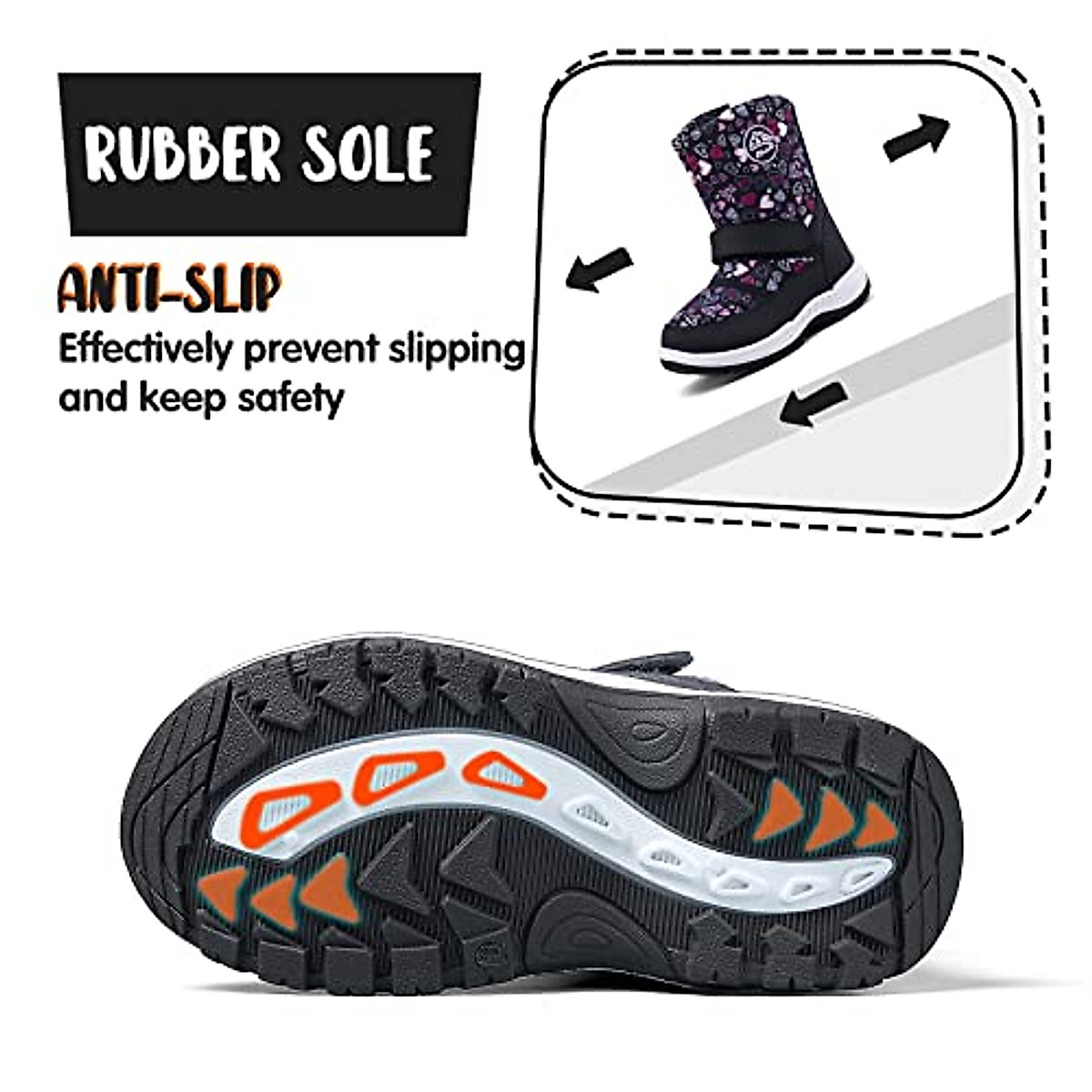 K KomForme Boys Girls Snow Boots Waterproof Winter Outdoor Boots(Toddler/Little Kid/Big Kid)